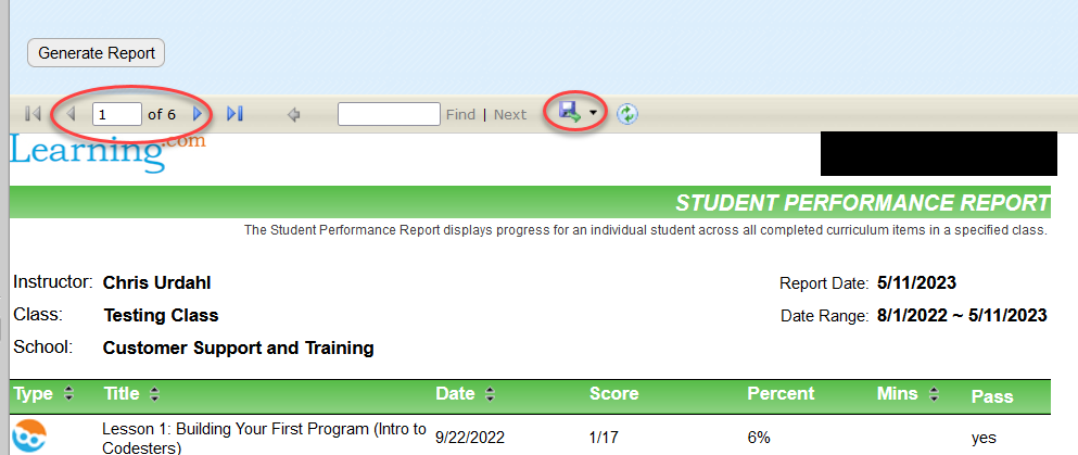Student Detail Report via Original Platform
