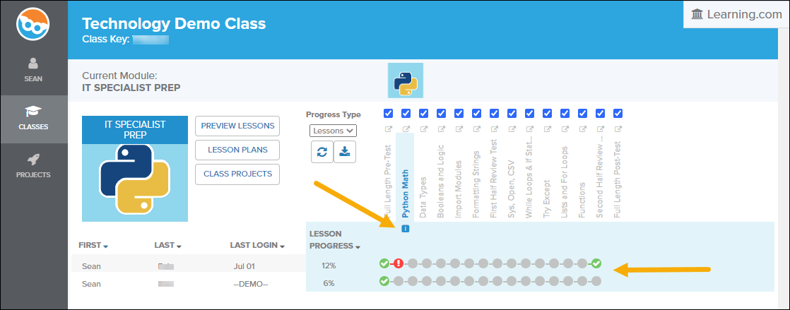 Viewing and launching teacher dashboards for curriculum items