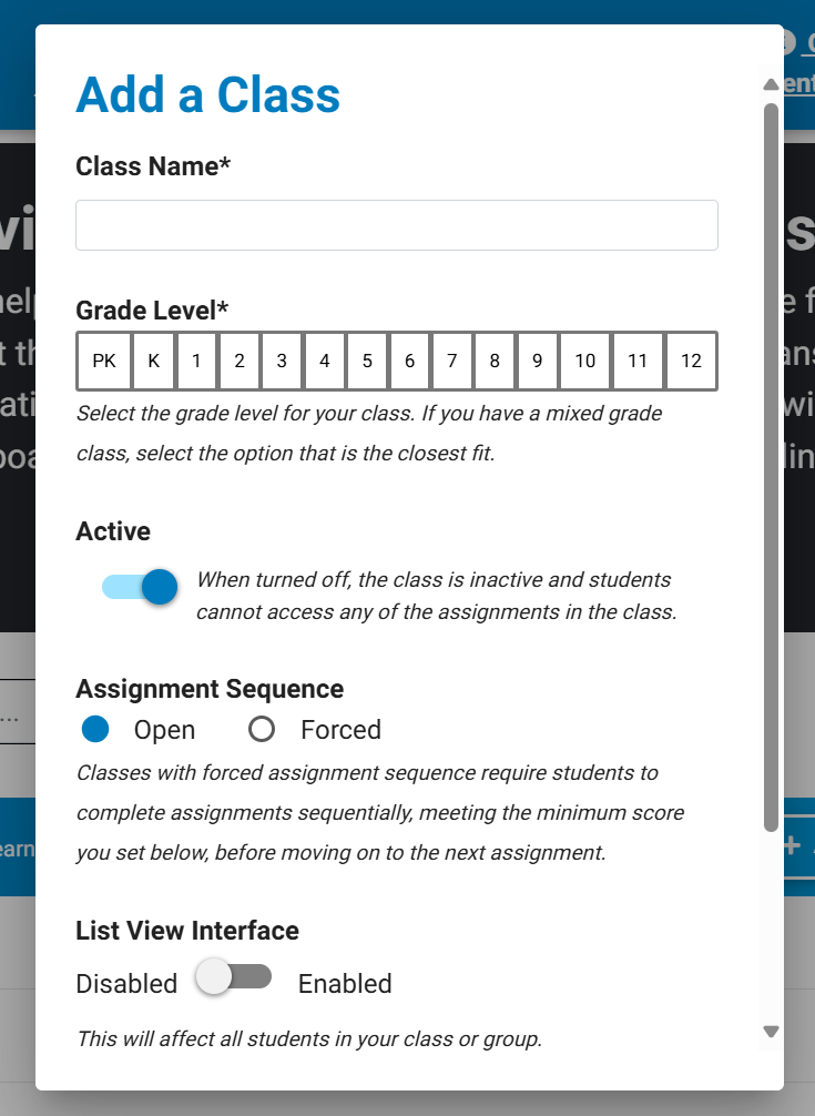Creating classes in Teacher Center