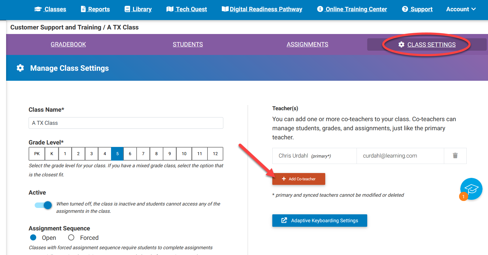 Adding co-teachers to classes