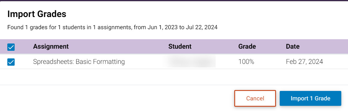 Importing student scores into the gradebook