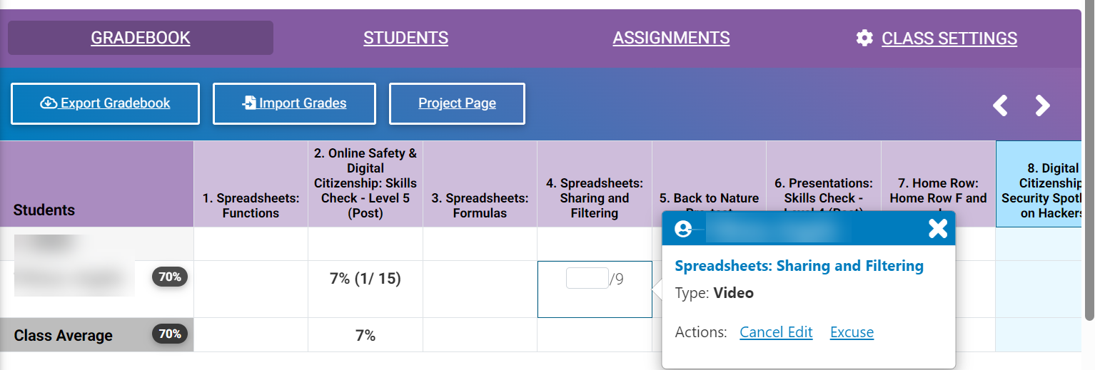 Adjusting and editing gradebook scores